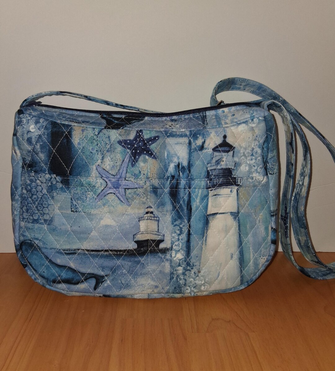 Lighthouse Whales Starfish Blue Navy White Print Quilted Cross Body ...