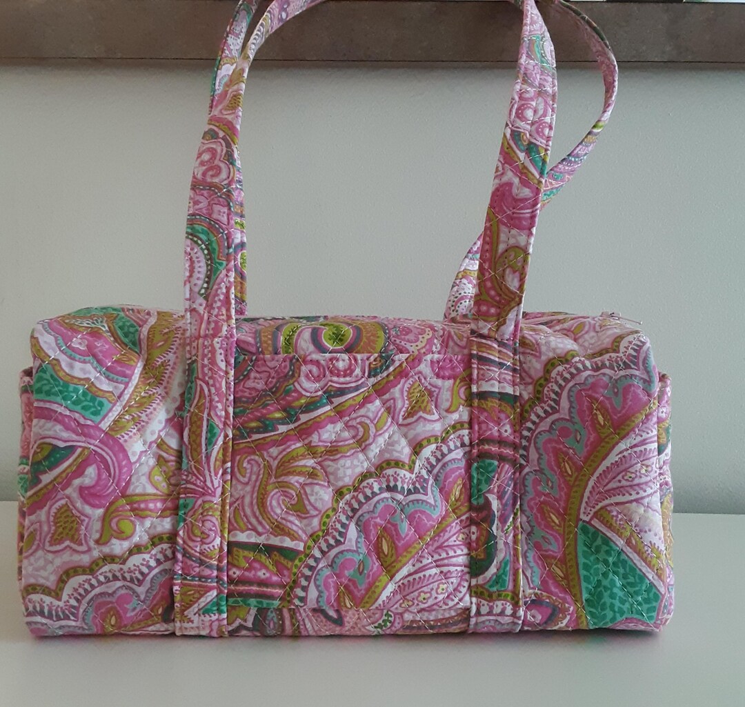 Pink Green Paisley Print Quilted Barrel-style Purse Quilted Handbag ...