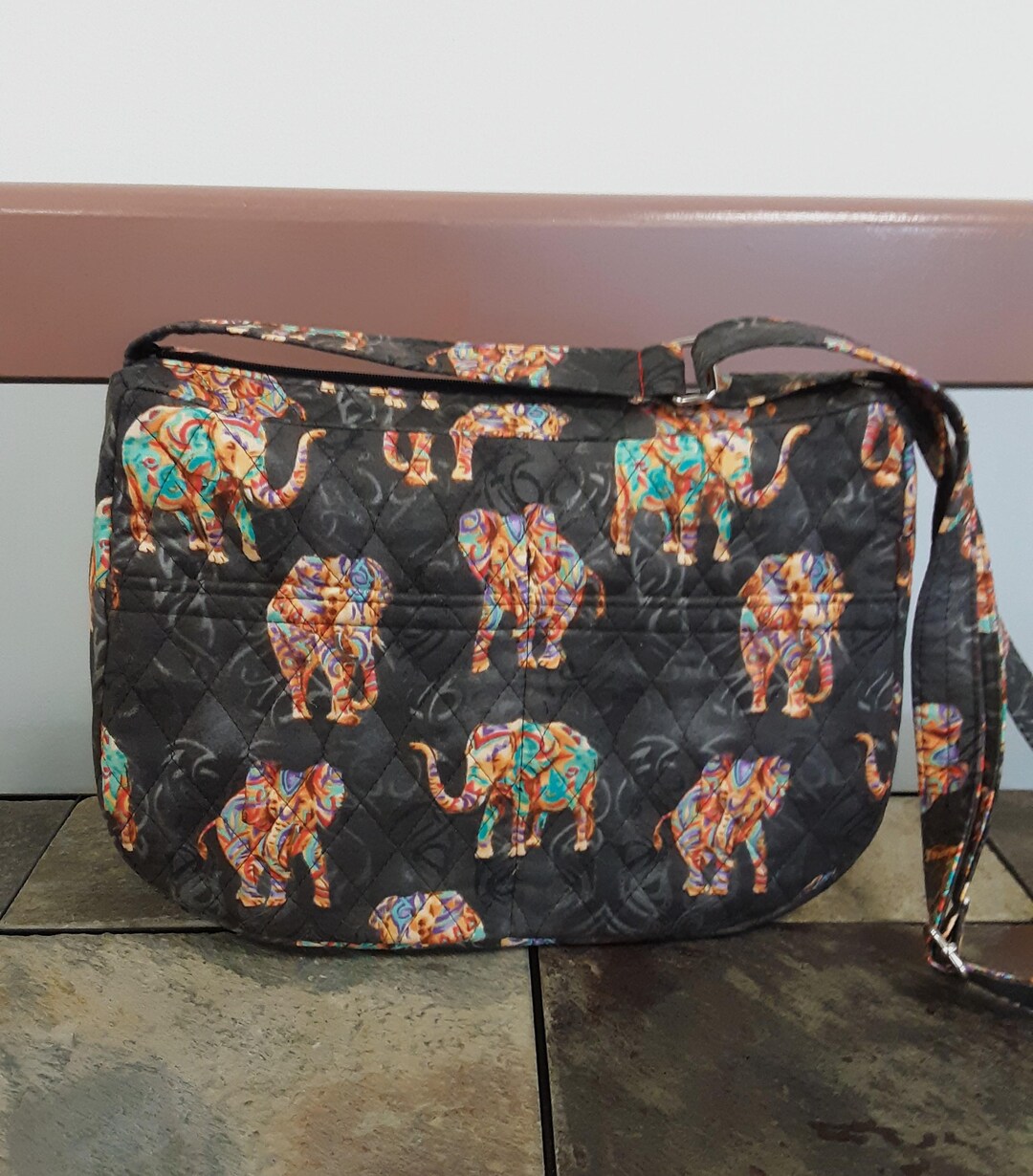 Elephants Multi Colored Elephants Black Quilted Cross Body - Etsy