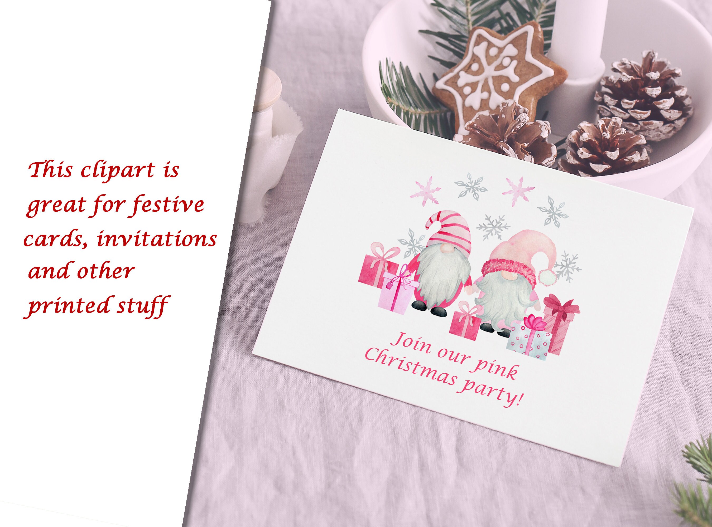 Pink Christmas Gnomes Clipart Nordic Scandinavian Gnomes Clip - Etsy