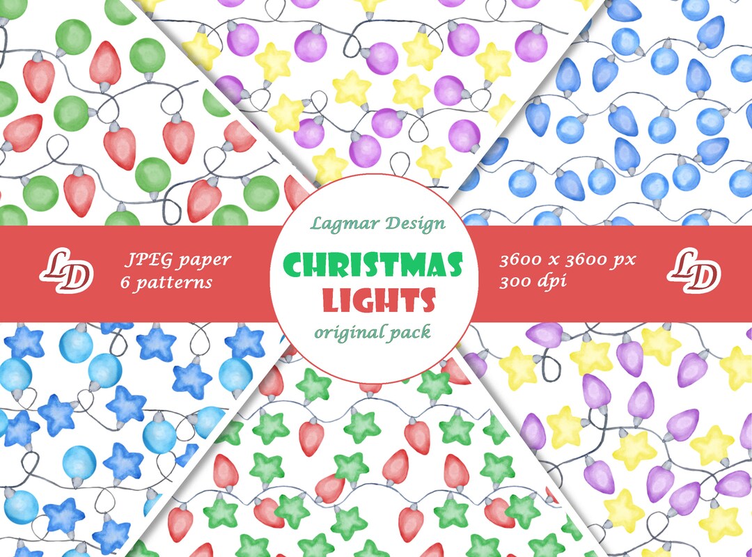 Christmas String Lights Digital Paper, New Year Seamless Pattern File ...