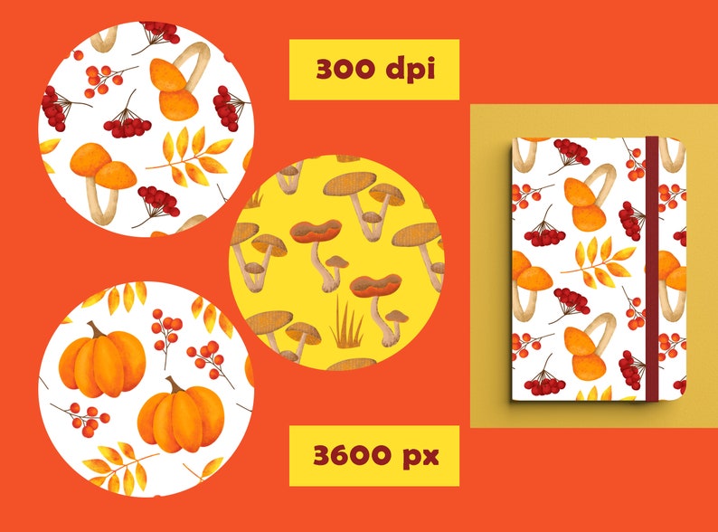 Forest Mushroom Digital Paper, Fall Autumn Leaves Berries Seamless ...