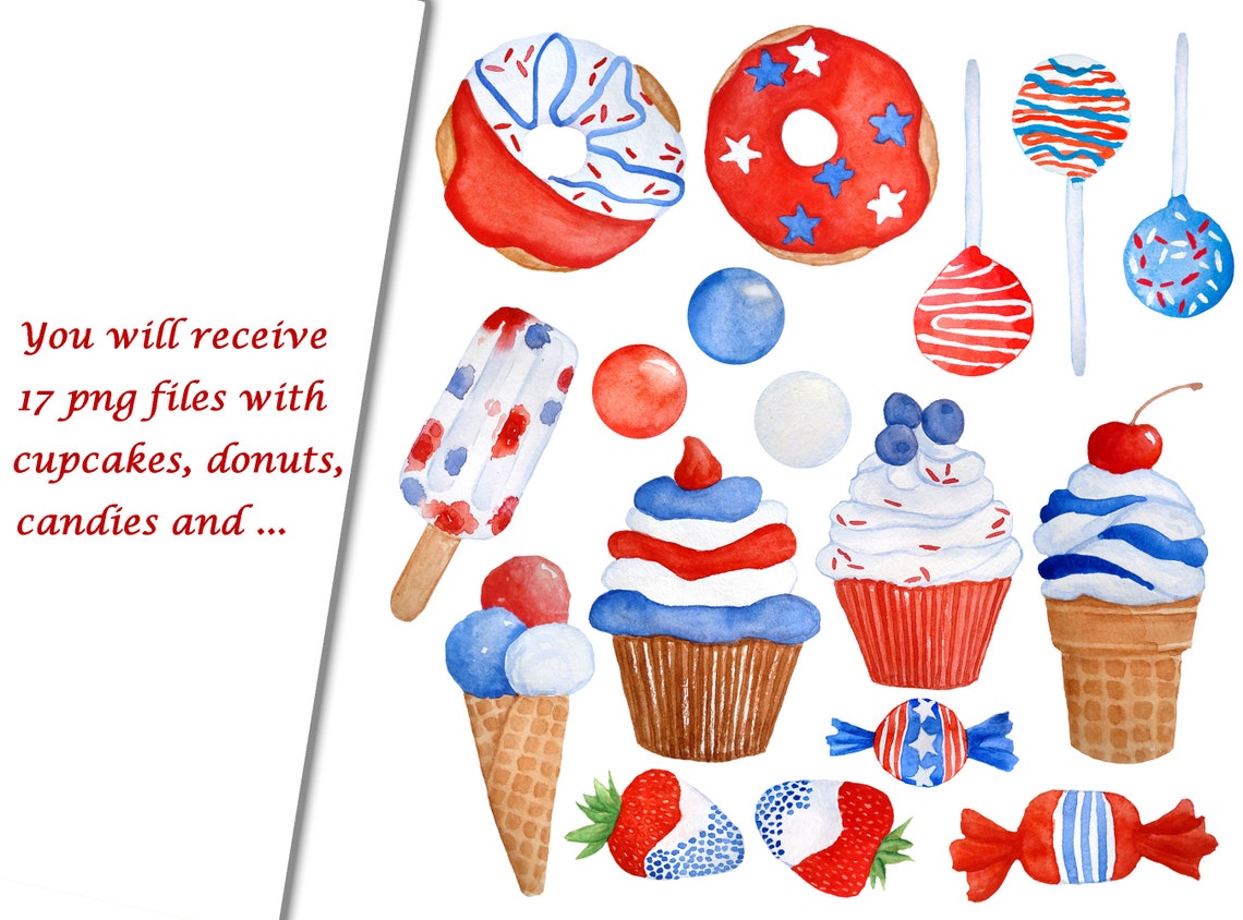 4th of July Png Clipart / Dessert Popsicle Cupcake Clipart / | Etsy