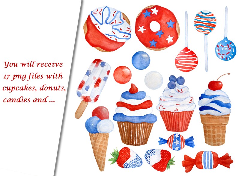 4th of July Png Clipart / Dessert Popsicle Cupcake Clipart / - Etsy