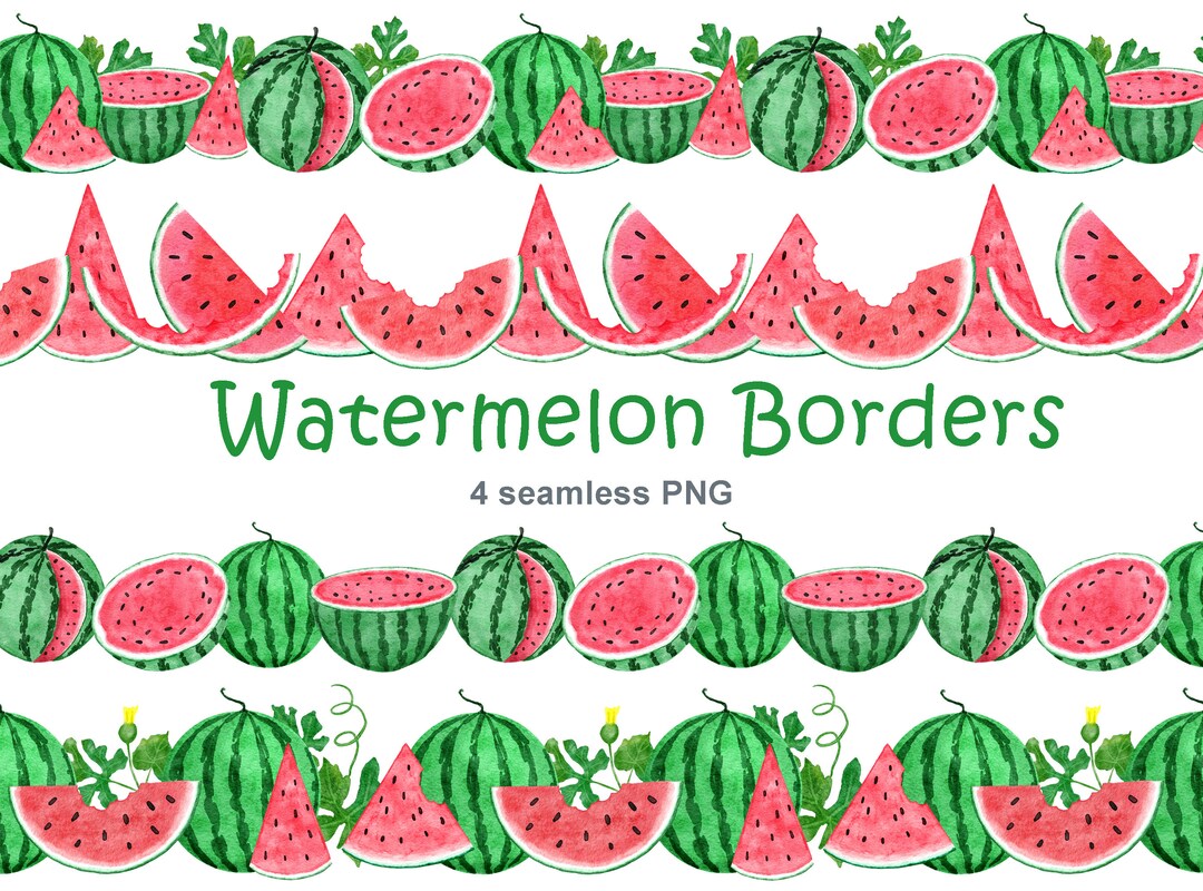 Watermelon Png Seamless Borders, Digital Watercolor Summer Frames ...