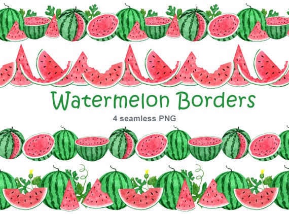 Watermelon Png Seamless Borders Digital Watercolor Summer | Etsy