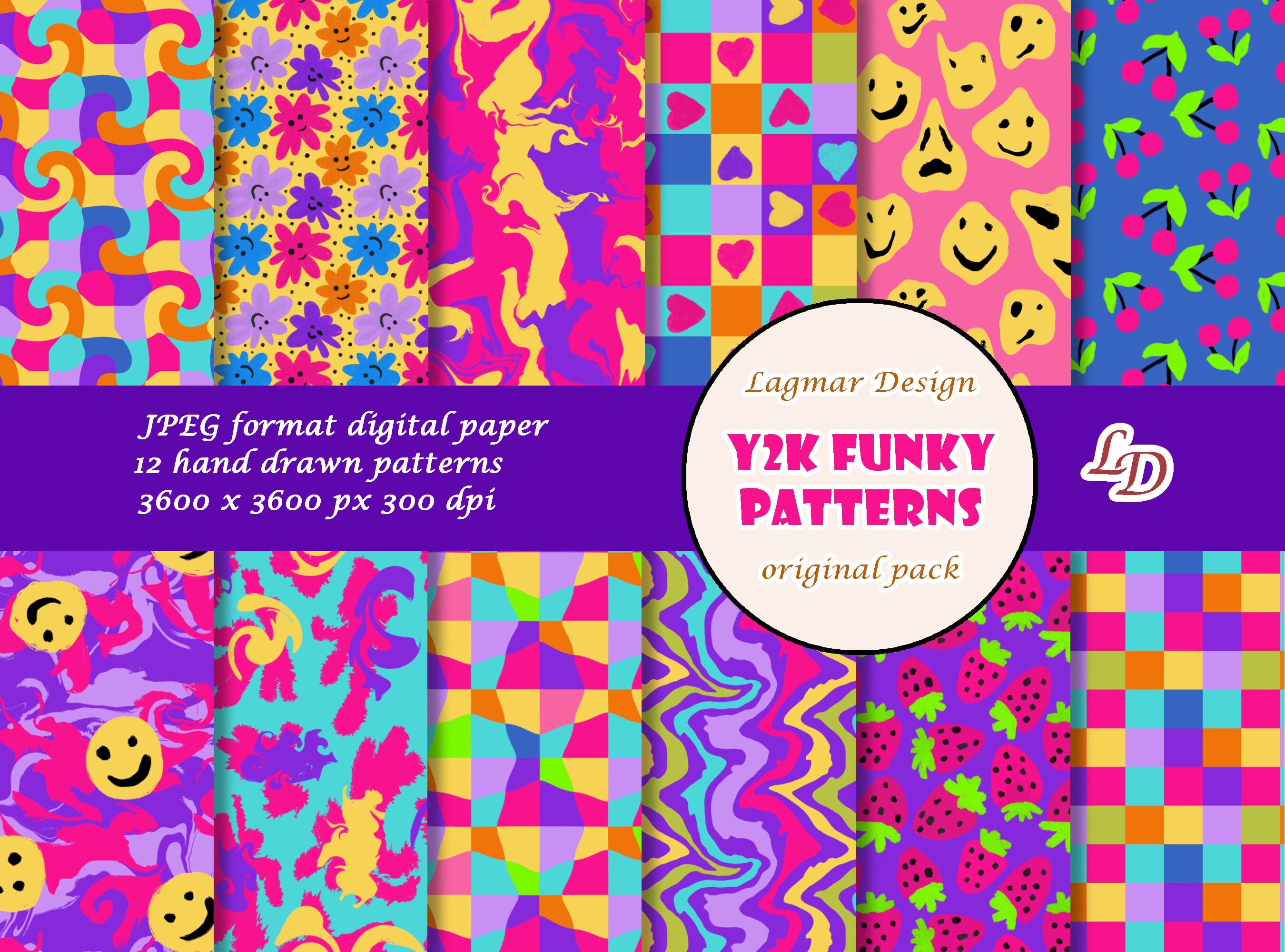 Y2K Digital Paper, 1990s 2000s Seamless Pattern File Y2K Digital Paper, 1990s 2000s Seamless Pattern File