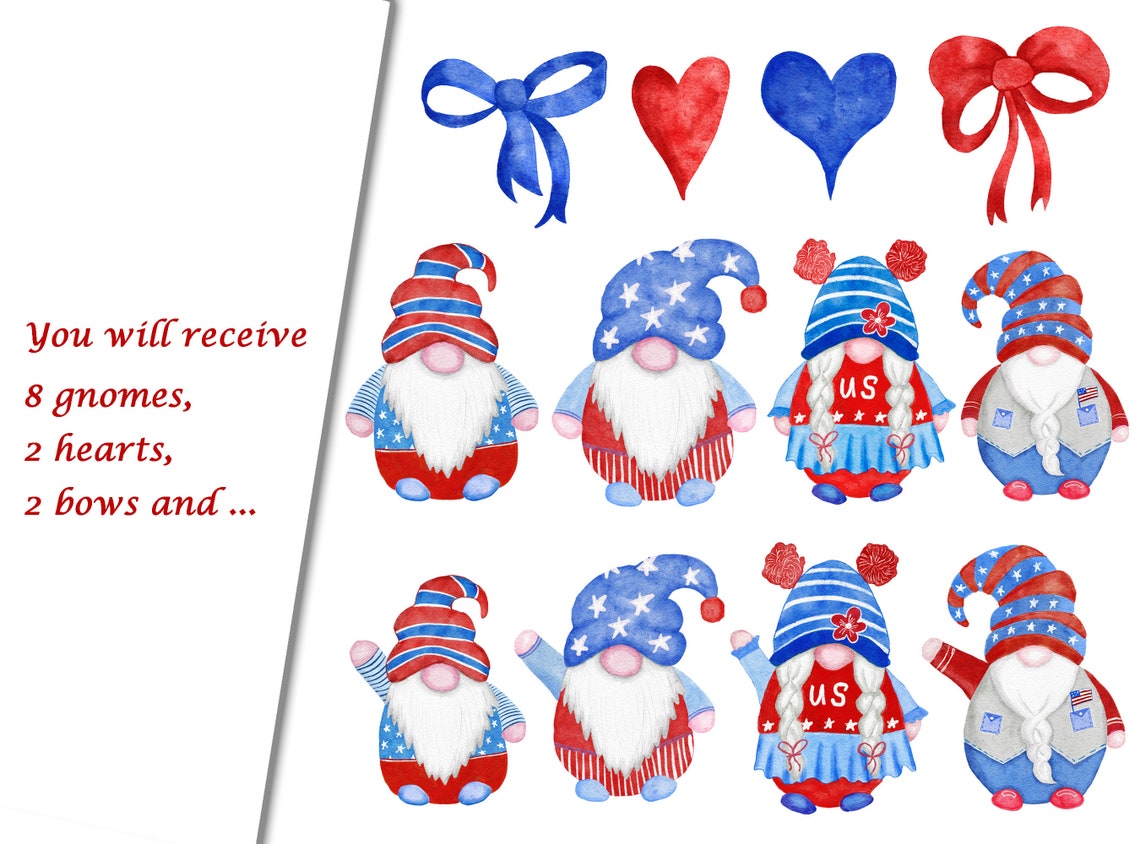 Patriotic Gnomes Png Clipart, Independence Day Printables, Fourth 4th ...