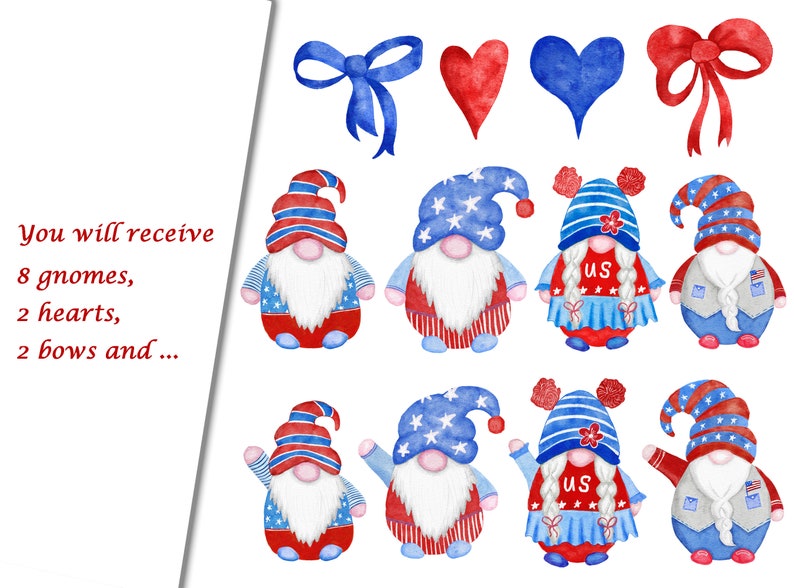 Patriotic Gnomes Png Clipart Independence Day Printables - Etsy