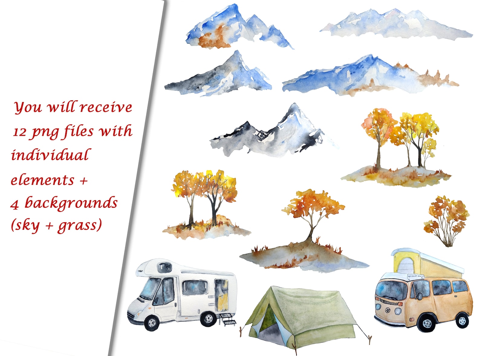 Camping Clipart Fall Landscape Mountain Clip Art Trailer - Etsy