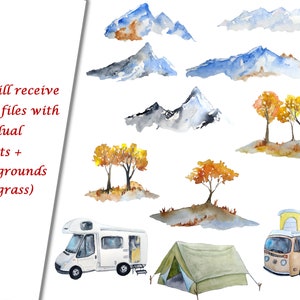 Camping Clipart, Fall Landscape Mountain Clip Art, Trailer Camper Camp ...