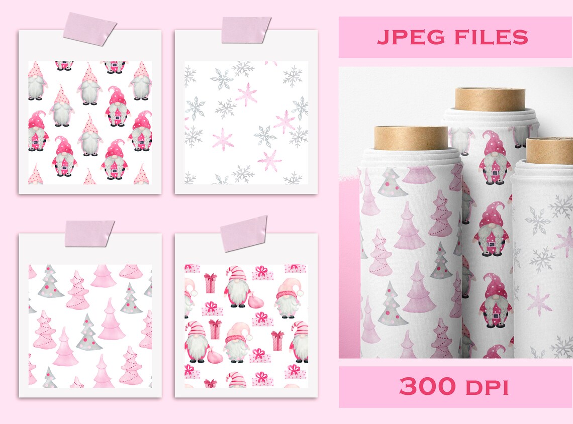 Pink Christmas Gnomes Digital Paper Nordic Scandinavian - Etsy