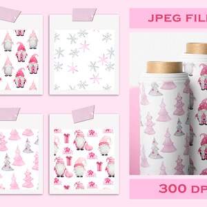 Pink Christmas Gnomes Digital Paper, Nordic Scandinavian Gnomes ...