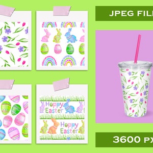 Easter Bunnies Digital Paper, Rainbow Seamless Pattern File, Easter ...