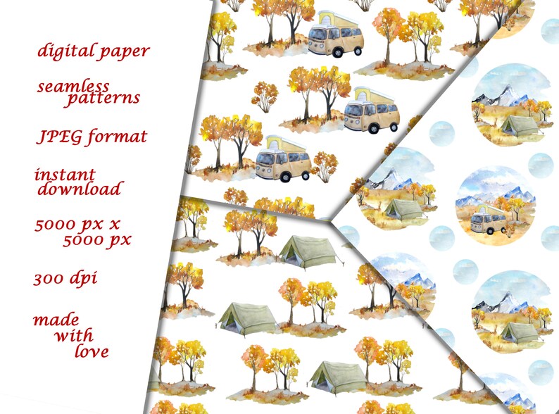 Fall Landscape Mountain Digital Paper Camping Digital Paper - Etsy