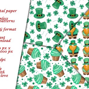 St Patricks Digital Paper, Shamrock Digital Paper, Leprechaun Gnome, St ...