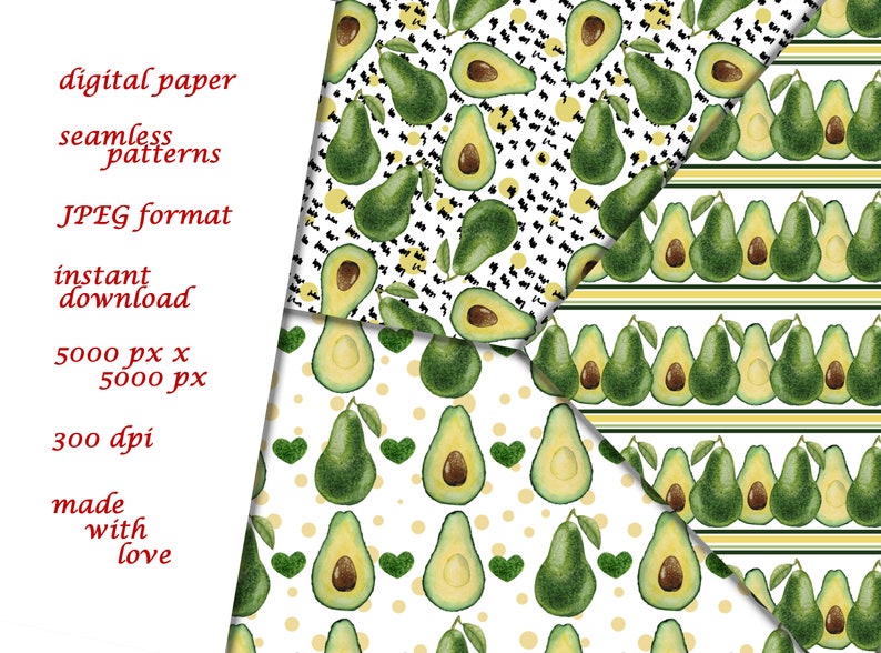 Avocado Digital Paper Summer Digital Paper Fruit Seamless - Etsy