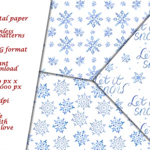 Snowflake Digital Paper, Frozen Winter Digital Paper, Christmas ...
