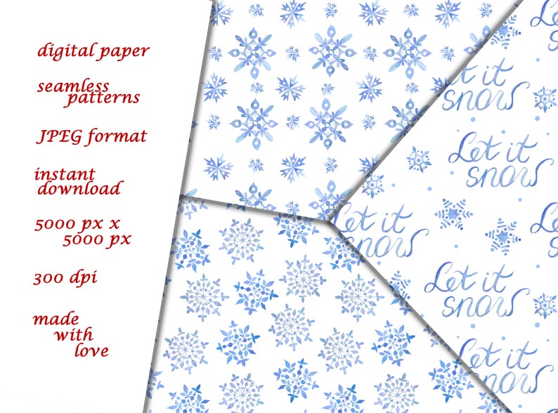 Snowflake Digital Paper Frozen Winter Digital Paper - Etsy