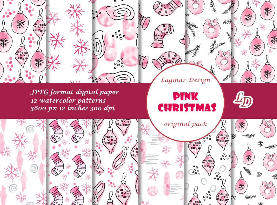 Pink Christmas Digital Paper, Winter Seamless Pattern File, Modern Boho ...