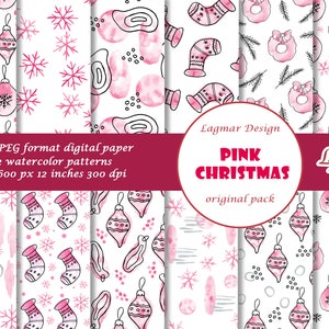 Pink Christmas Digital Paper, Winter Seamless Pattern File, Modern Boho ...