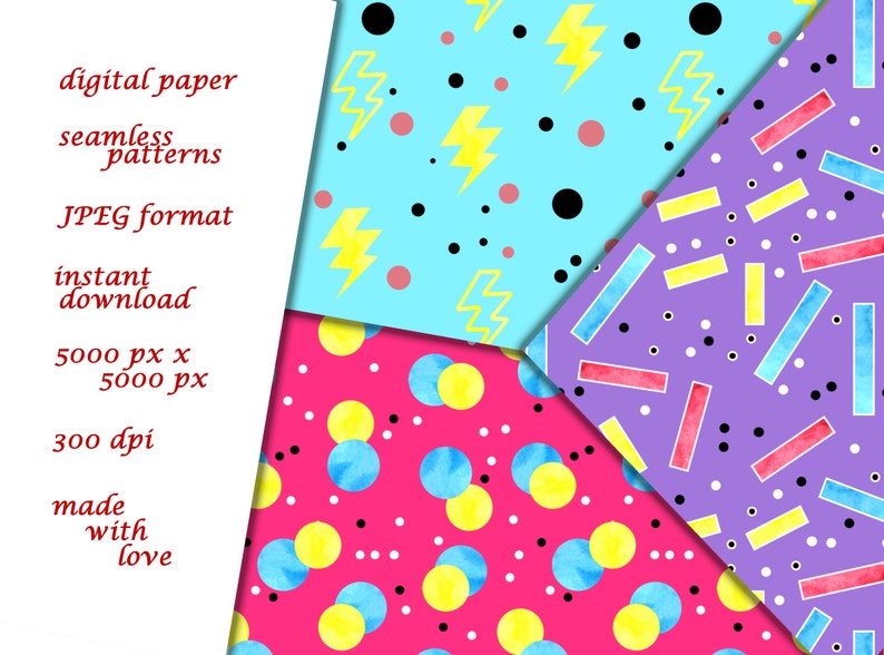 80s & 90s Digital Paper Memphis Neon Digital Paper Retro - Etsy