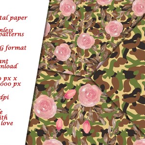 Floral Camo Digital Paper, Watercolor Pink Roses Seamless Pattern Files ...