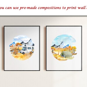 Camping Clipart, Fall Landscape Mountain Clip Art, Trailer Camper Camp ...