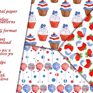 4th of July Digital Paper / Patriotic Independence Day Seamless Pattern ...
