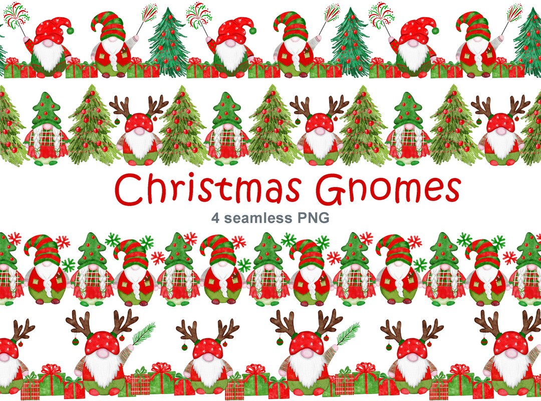 Christmas Gnome Seamless Border PNG, Nordic Winter Watercolor Clipart ...