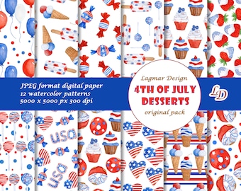 Independence Day Rainbow Digital Paper / Patriotic 4th of July Seamless ...