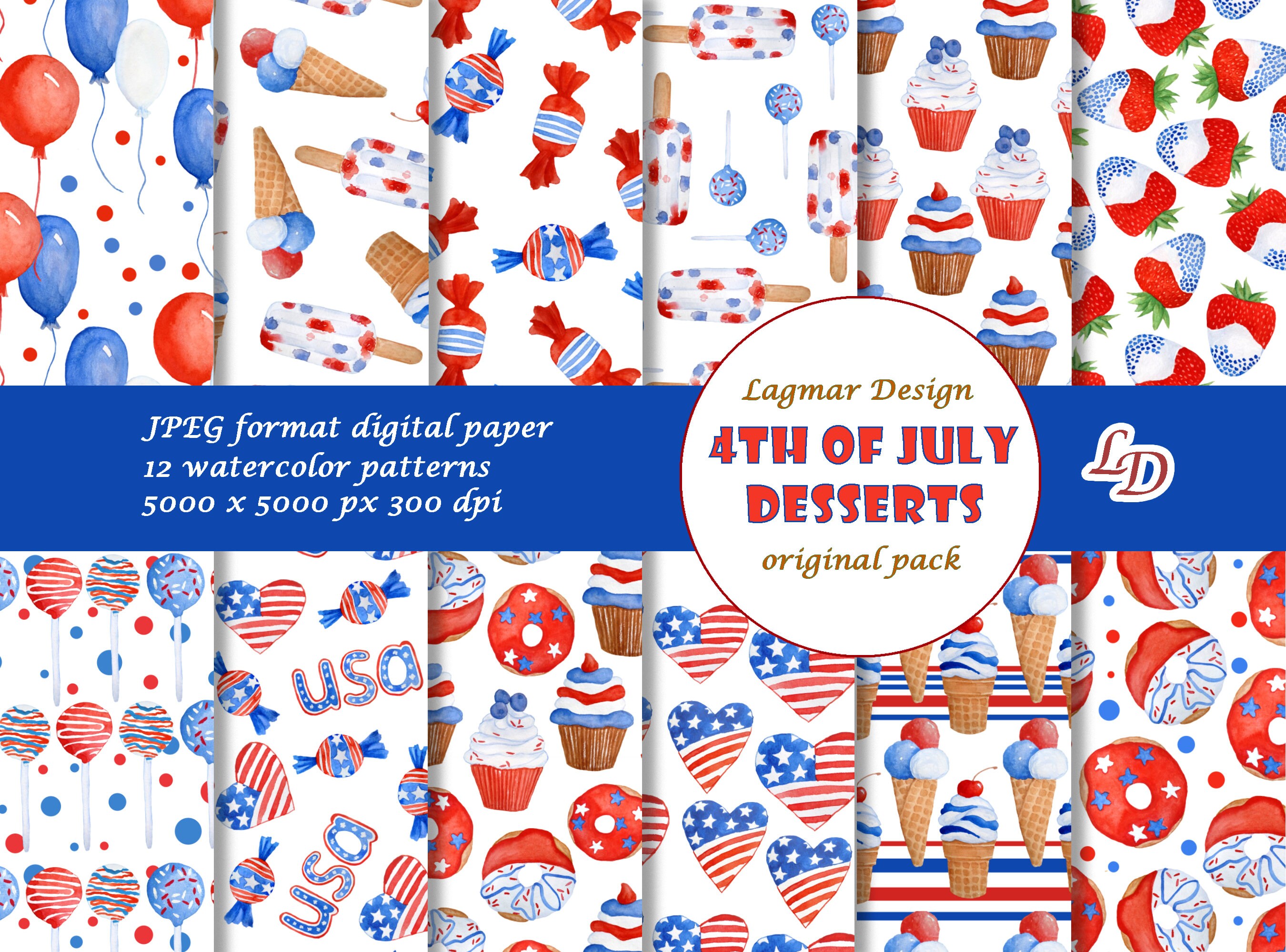 4th of July digital paper / Patriotic Independence Day | Etsy