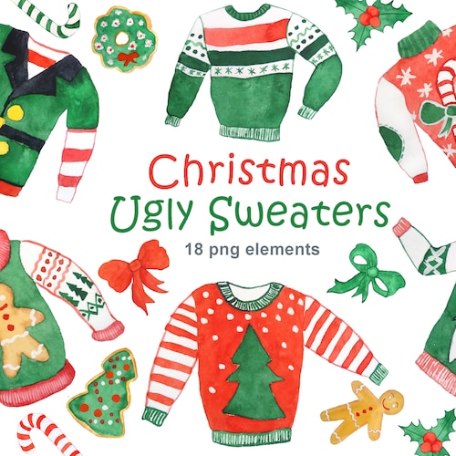 Ugly Sweater Clipart Watercolor Ugly Sweater Christmas - Etsy