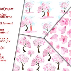 Sakura Digital Paper / Floral Spring Digital Paper / Cherry Blossom ...