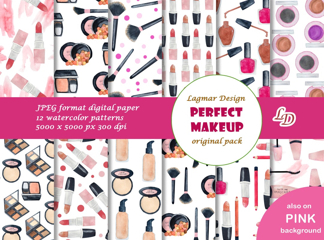 Makeup Digital Paper, Lipstick Seamless Pattern Files, Cosmetics Vanity ...