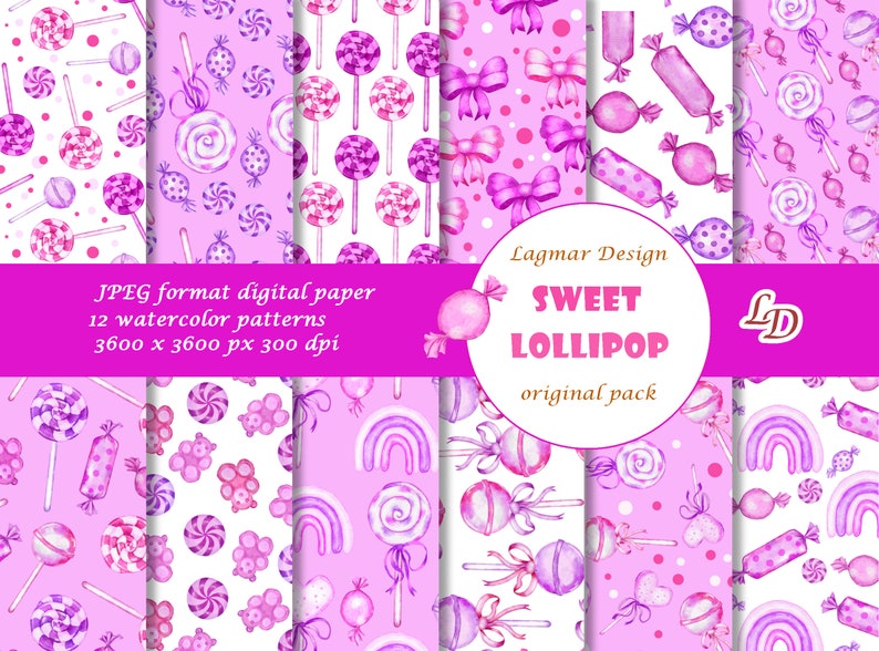Pink Swirl Lollipop Digital Paper Girl Baby Shower Seamless - Etsy
