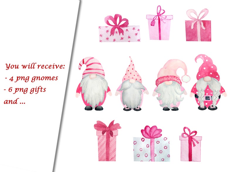 Pink Christmas Gnomes Clipart Nordic Scandinavian Gnomes Clip - Etsy