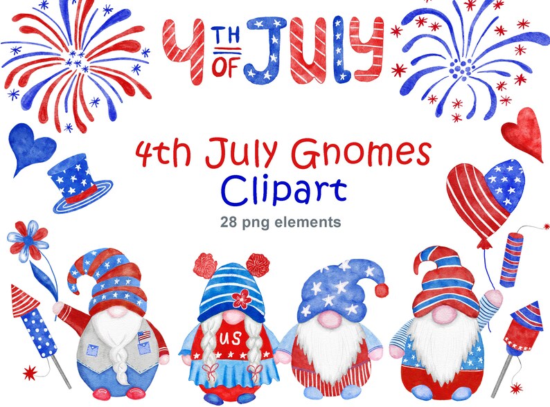 Patriotic Gnomes Png Clipart Independence Day Printables - Etsy