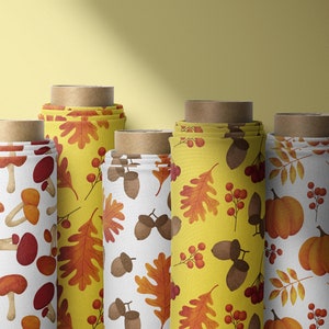 Forest Mushroom Digital Paper, Fall Autumn Leaves Berries Seamless ...