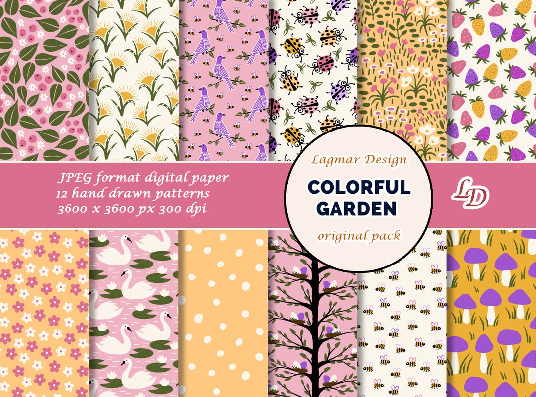 Garden Digital Paper, Floral Seamless Pattern Files, Summer Strawberry ...