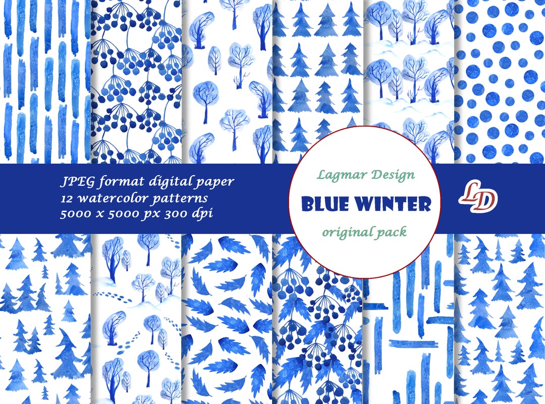 Blue Woodland Digital Paper, Christmas Seamless Pattern Files, Winter ...
