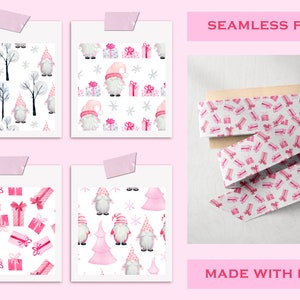 Pink Christmas Gnomes Digital Paper, Nordic Scandinavian Gnomes ...