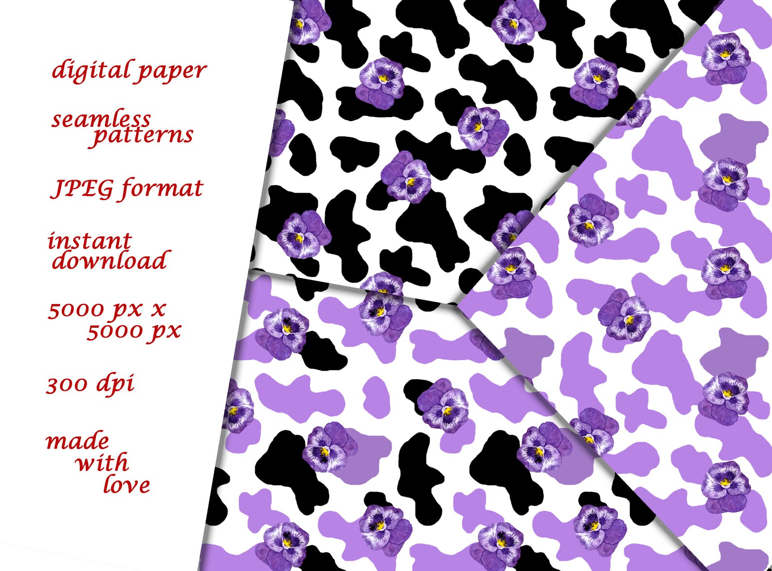 Pastel Purple Cow Print Seamless Pattern File Pansy Digital - Etsy
