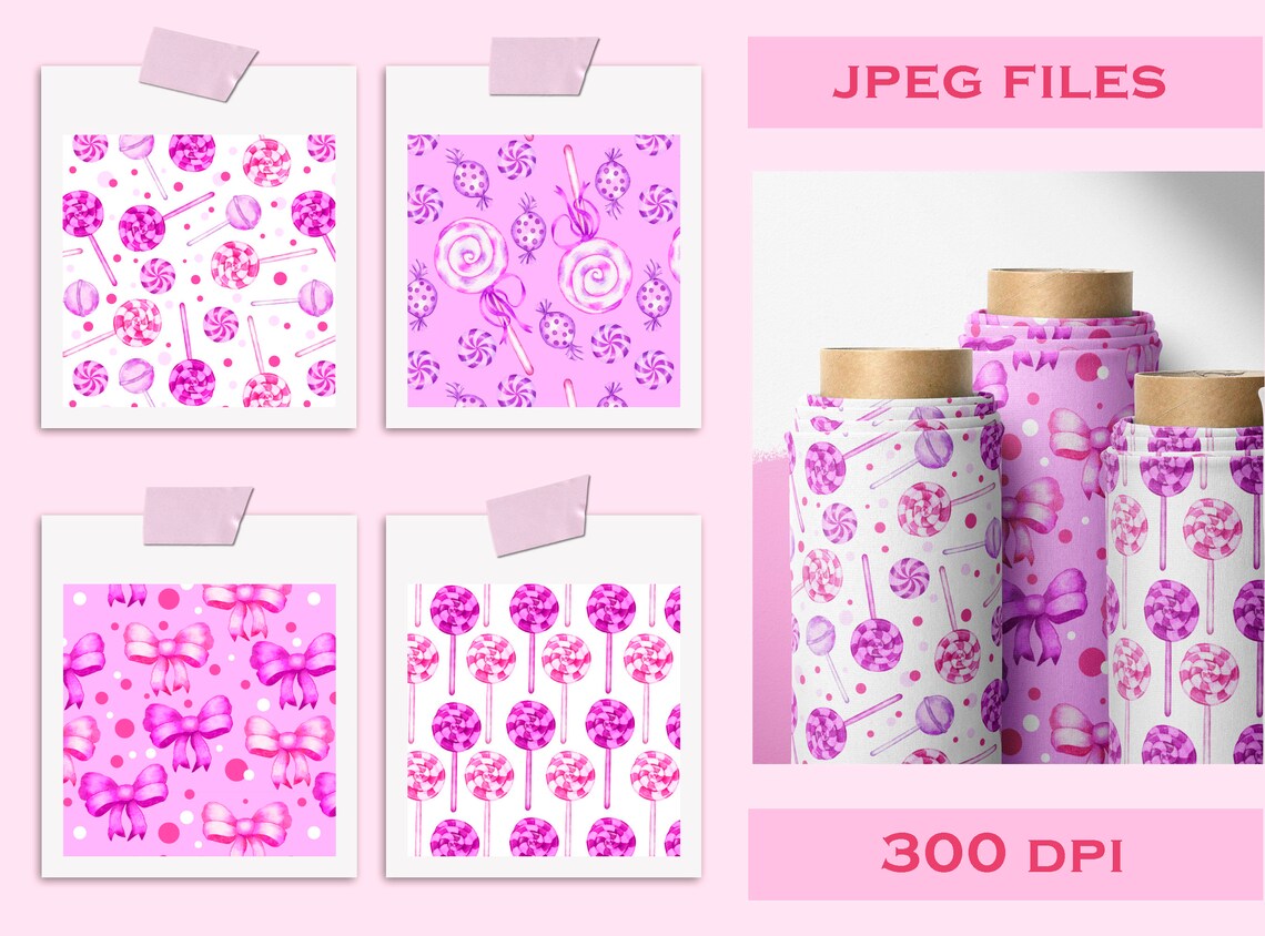 Pink Swirl Lollipop Digital Paper Girl Baby Shower Seamless - Etsy