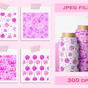 Pink Swirl Lollipop Digital Paper, Girl Baby Shower Seamless Pattern ...