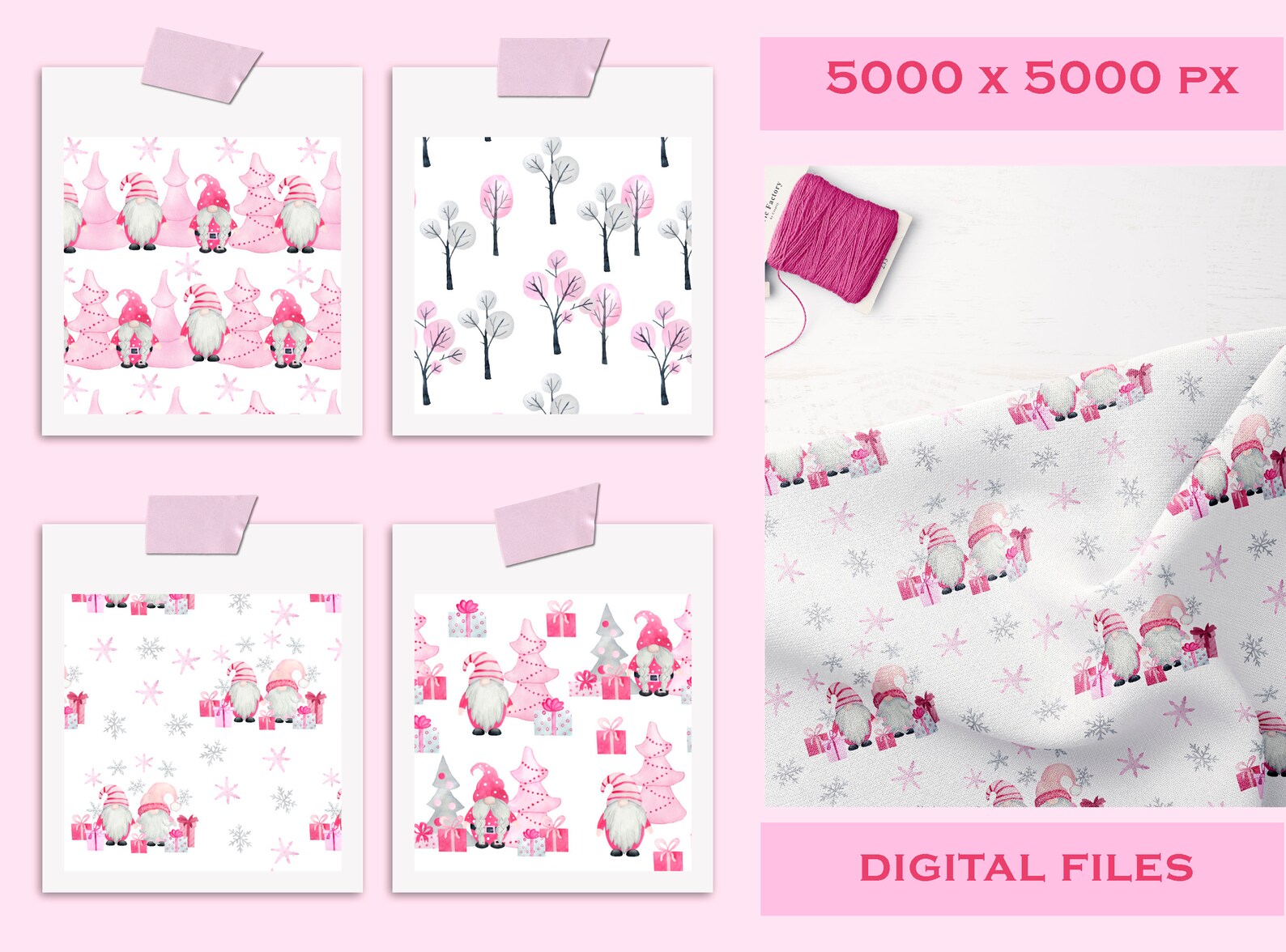 Pink Christmas Gnomes Digital Paper Nordic Scandinavian - Etsy