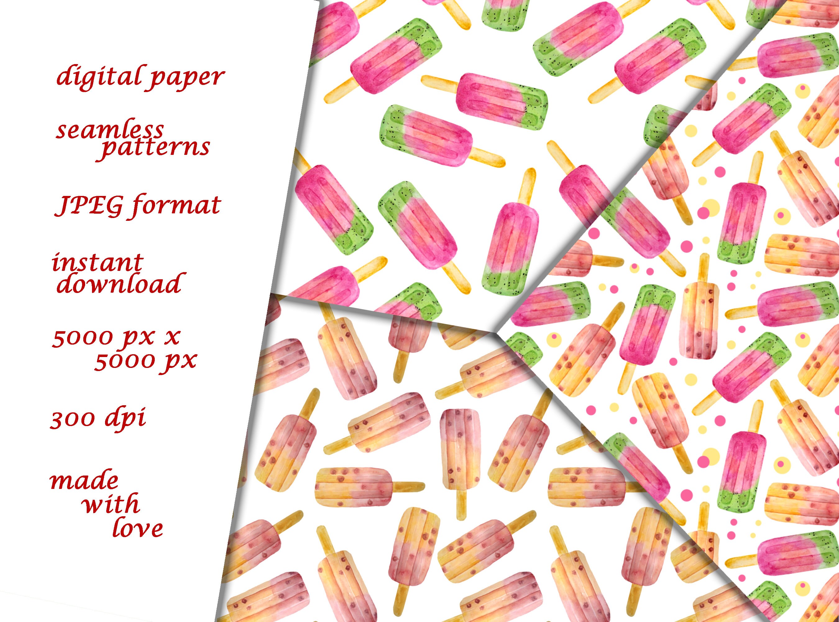 Ice Cream Digital Paper Summer Digital Paper Dessert | Etsy