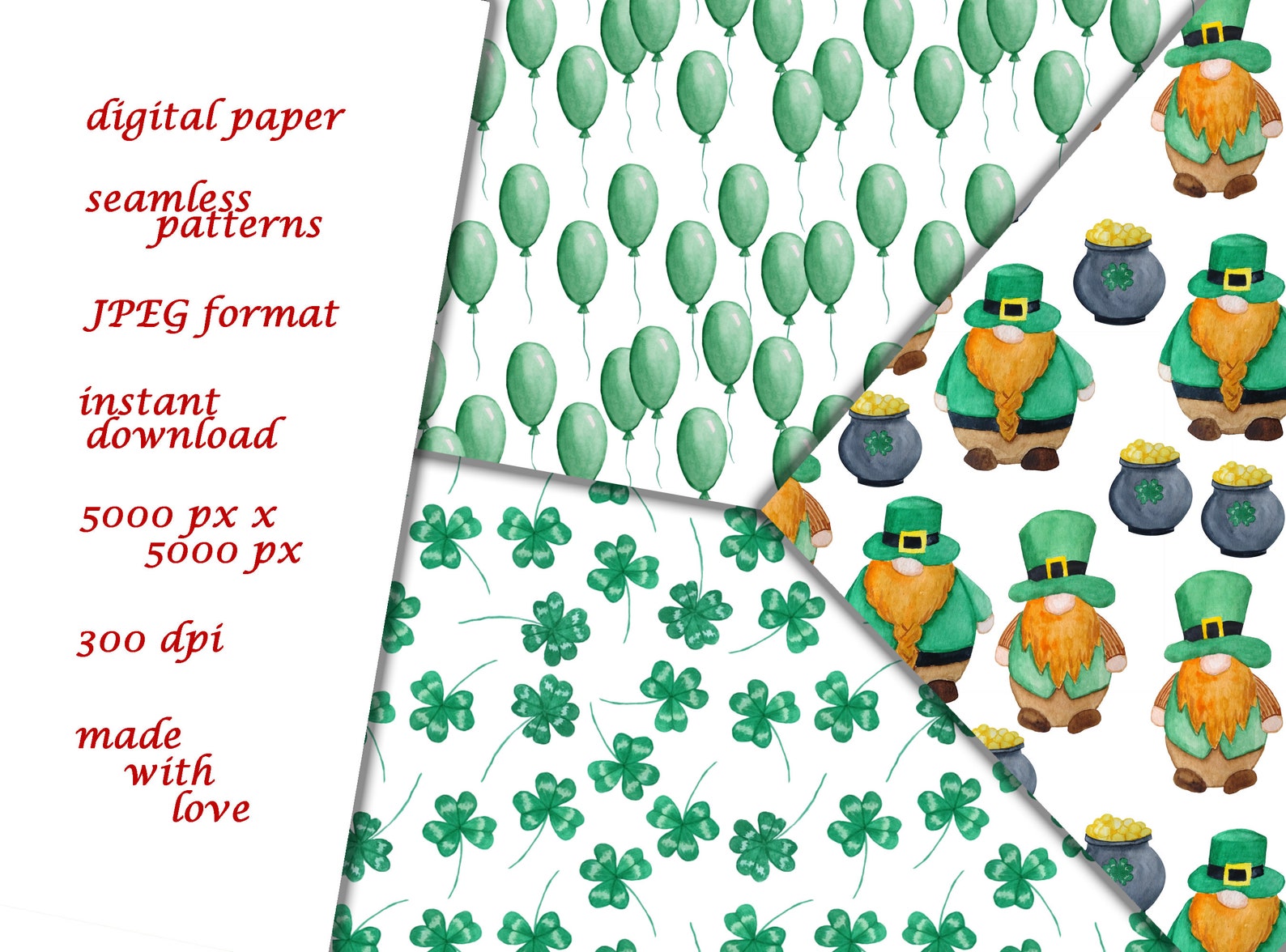 St Patricks Digital Paper, Shamrock Digital Paper, Leprechaun Gnome, St ...
