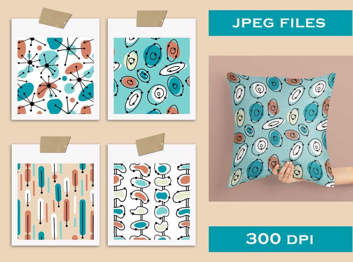 Mid Century Modern Digital Paper 50s 60s Seamless Pattern - Etsy