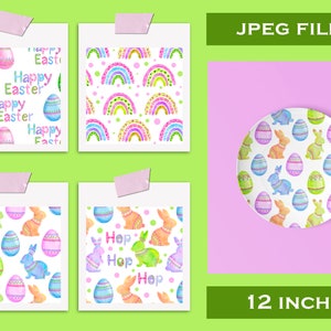 Easter Bunnies Digital Paper, Rainbow Seamless Pattern File, Easter ...